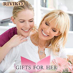 RIVIKO Heart Initial Necklace for Women, 925 Sterling Silver Dainty Letter Pendant Necklaces, Sterling Silver, Cubic Zirconia