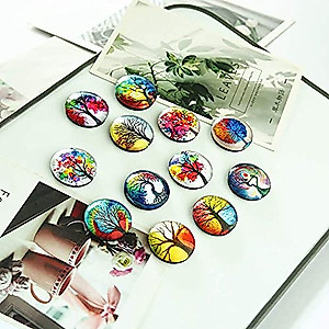 COSOW 12Pcs Glass Strong Magnetic Refrigerator Magnet Fridge Sticker - Round Life Tree Glass Fridge Decoration, Office Whiteboard Magnet, Cabinet Magnet, Dishwasher Magnet, Cabinet Cute Locker Magnet…