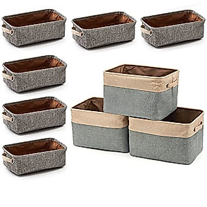 EZOWare 6pc Small Storage Bins Baskets + Set of 3 Large Canvas Fabric Tweed Storage Organizer Cube for Nursery Kids Toddlers Home and Office
