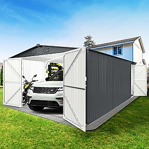 20 x 13 FT Outdoor Storage Shed, Large Metal Garden Shed with 2 Lockable Doors, Tool Shed Outdoor Storage with 4 Air Vents, Garage Shed Waterproof for Car, Truck, Bike, Garbage Can, Tool, Dark Gray