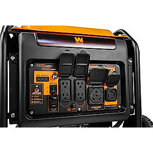 WEN GN625iX 6250-Watt RV and Transfer-Switch-Ready 120V/240V Open Frame Inverter Generator with CO Shutdown Sensor and Wheel Kit, Black/Orange