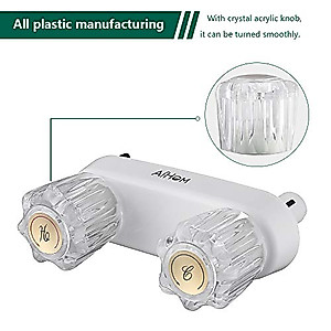 AiHom Motorhome ABS Dual-Handle RV Shower Faucet Valve Diverter with Crystal Acrylic Knobs, White Finish