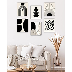 𝗗𝗿𝘀𝗼𝘂𝗺 Abstract Boho Wall Art Minimalist Geometric 𝗙𝗿𝗮𝗺𝗲𝗱 Wall Decor Boho Room Decor Black Brown Beige Line Art Canvas Painting Mid Century Modern Prints Bohemian Posters for Living Room Bedroom