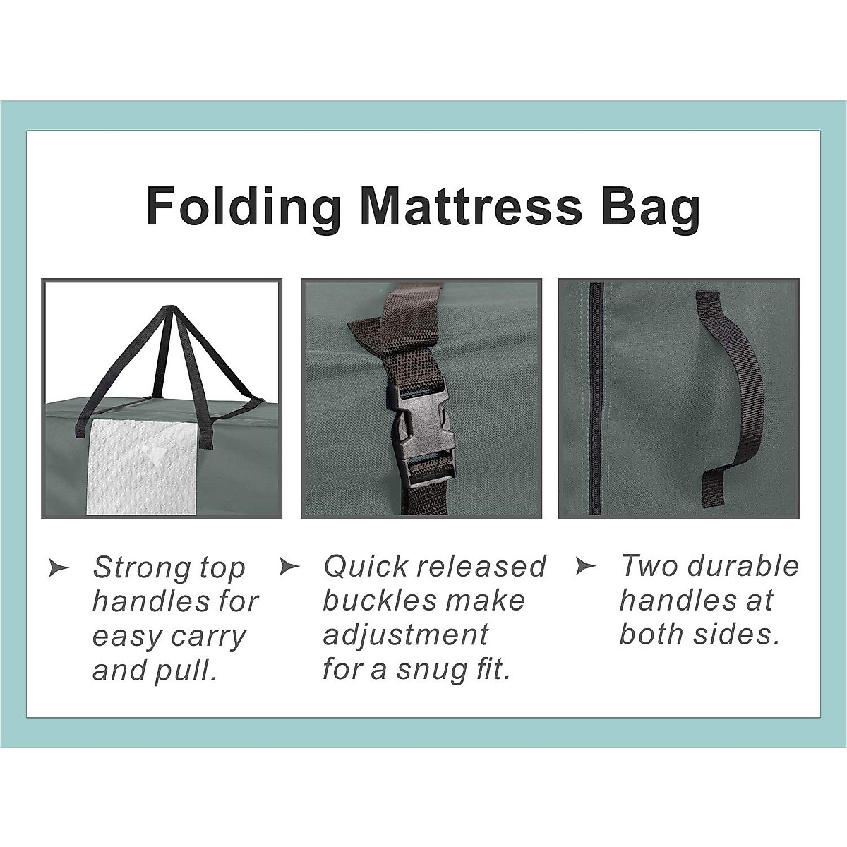 HYPER VENTURE Folding Mattress Storage Bag - Durable Carry Case Fits for Tri-Fold Up to 6 inches Queen Mattress, Grey