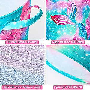 Beinou Mermaid Laundry Hamper 43.3L Waterproof Storage Basket Collapsible Toy Basket Canvas Organizer Basket with Handles for Kids Bedroom Baby Nursery Clothes