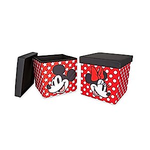 Disney Mickey & Minnie 15-Inch Storage Bin Cube Organizers with Lids, Set of 2 | Fabric Basket Container, Cubby Cube Closet Organizer, Home Decor Playroom Accessories | Toys, Gifts And Collectibles