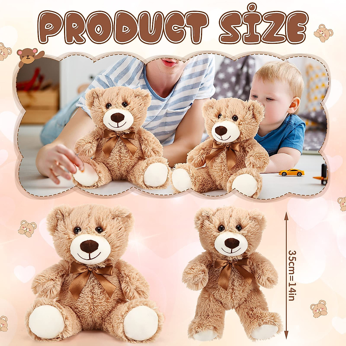 HyDren 6 Pcs Bears Bulk Stuffed Animal Small Bears Baby Shower Bears Plush Toys Employee Appreciation Easter Graduation Gifts(Light Brown, Long Plush)