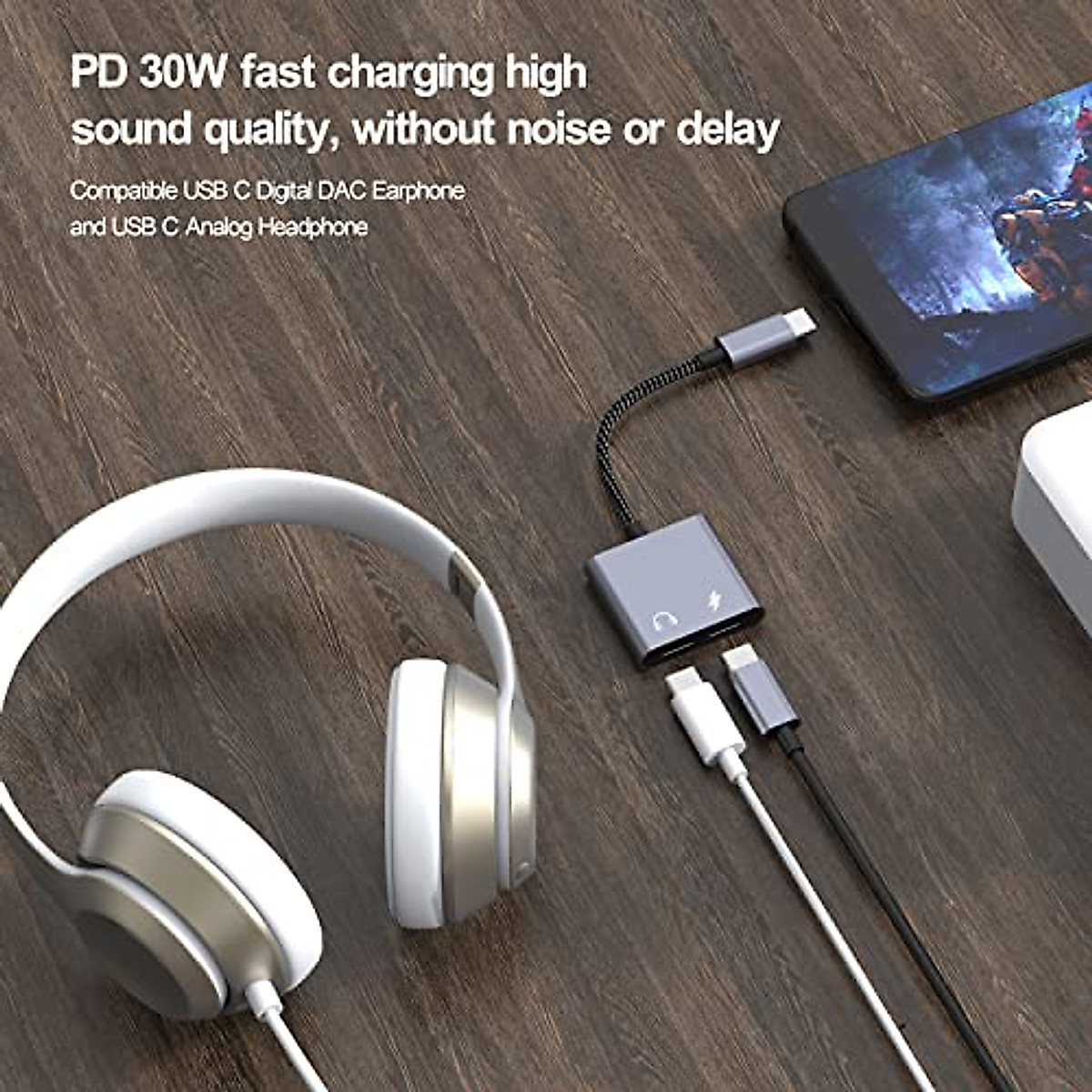 ANDAPA USB C Splitter, Dual USB C Audio and Charger Adapter with PD 60W Fast Charging Dongle Fit for Galaxy S22 S21 S20 S20+ Note 20,Pixel 6/5XL,ipad pro