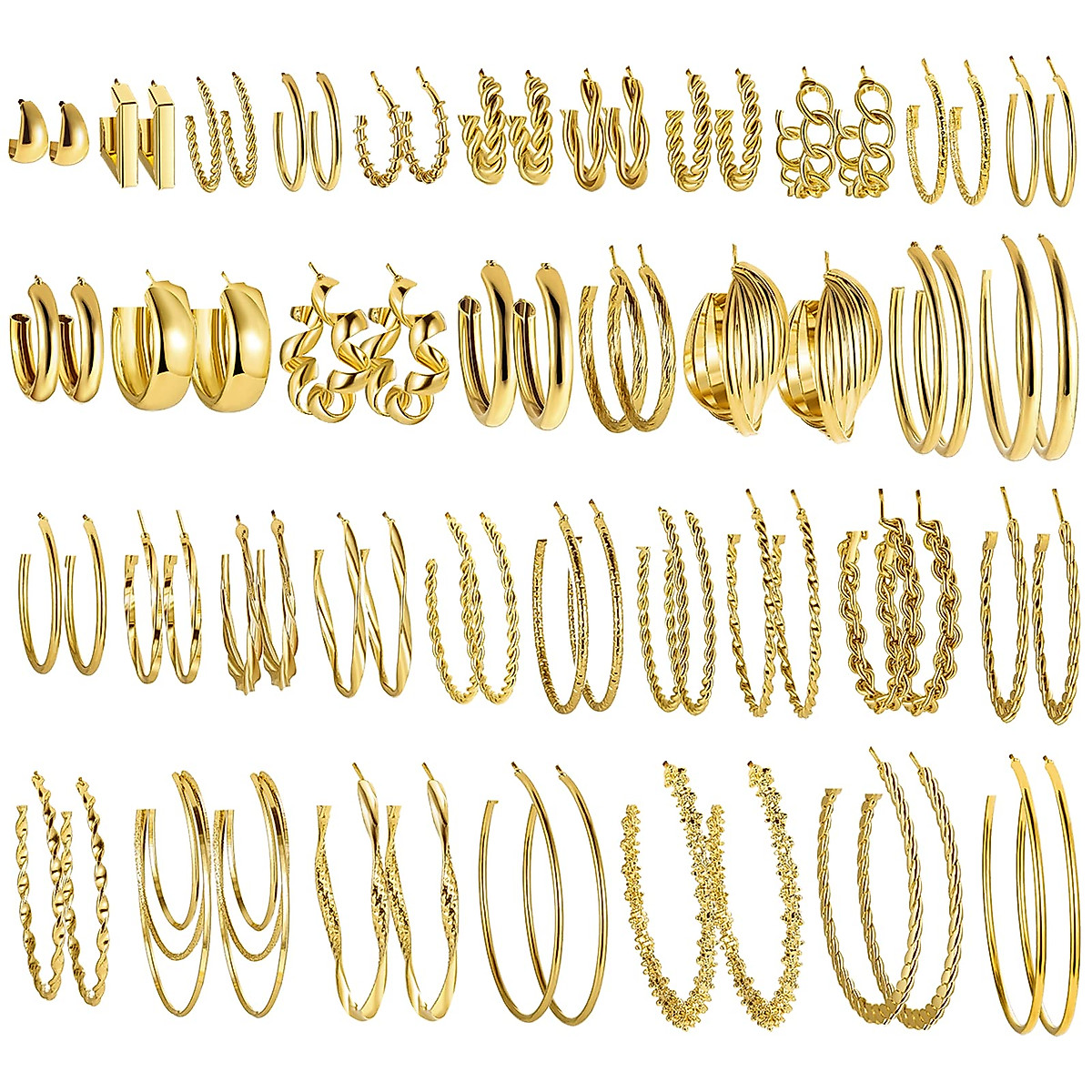 36 Pairs Gold Hoop Earrings for Women,Fashion Big and Small Gold Earrings Set,Multipack Hypoallergenic Chunky Gold Hoops for Birthday Party Jewelry Gift (gold)