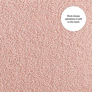 Linon Blush Sherpa Lexington Upholstered Square Storage Ottoman with Pine Wood Accent