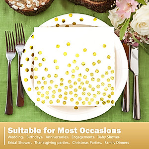 CENLBJ Disposable Paper Plates 100 Pack - White and Gold Paper Plates 50 x 9 & Gold Dot Napkins 50 x 6.5,Party Supplies for Weddings, Birthdays, Bridal Parties, All Occasions