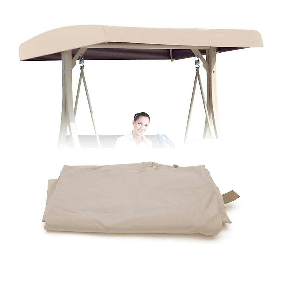 Outdoor Swing Canopy Replacement Cover Patio Swing Canopy Waterproof Top Cover Cloth Protection Sunproof Top Cover Awning Cloth for 2/3-Seater Protection Porch Swings (Beige)
