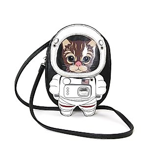 Space Edition Astronaut Kitty Cat Shoulder Crossbody Bag Black