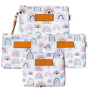 Diaper Bag Organizing Pouches (Set of 4) - Rainbow Diaper Bag Organizer Pouches - Baby Diaper Clutch Bag, Wet Bag, Mama Bag, Snacks Diaper Bag Insert - Waterproof Lining - Diaper Bag Organizer Insert