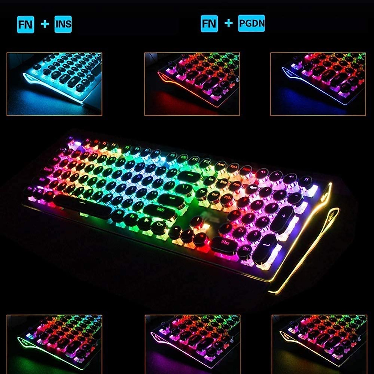 MZLXDEDIAN Gaming Keyboard, RGB Backlit Keys, Spill-Resistant, Customizable Dedicated Multi-Media Gold