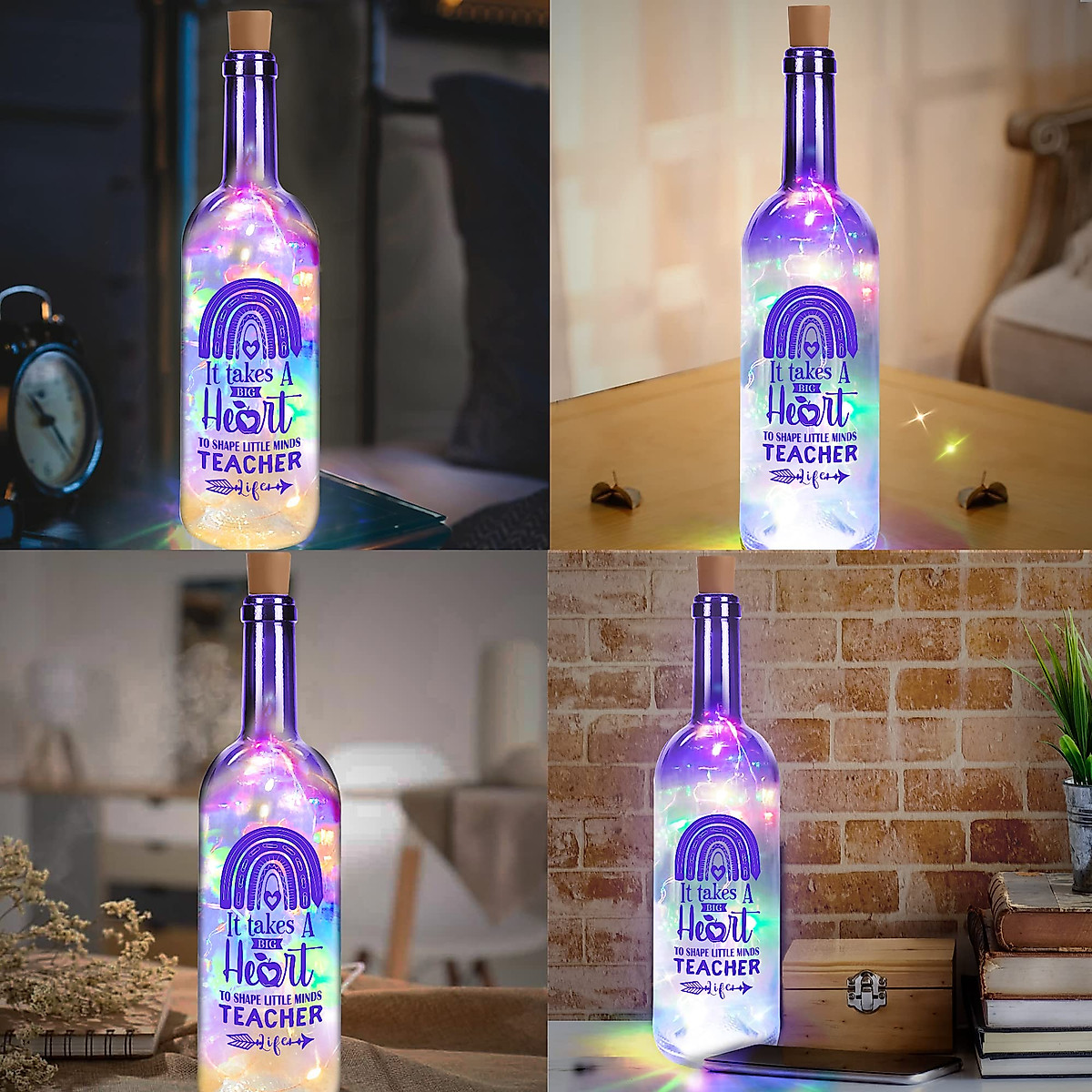 Purple Lighted Wine Bottle with Cork, Birthday Party Decorations, Teacher Gifts, Battery Operated LED Silver Wire Mini Fairy Lights with Liquor Bottles for DIY Home Decorations for Holidays, Festivals
