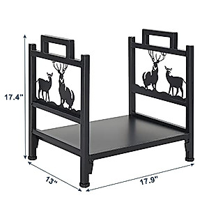 Outvita Firewood Log Rack, Small Iron Lumber Storage Holder, Wood Pile Stacker Organizer for Indoor Outdoor Fireplace Fire Stove Pit With Elk Christmas Elements Black