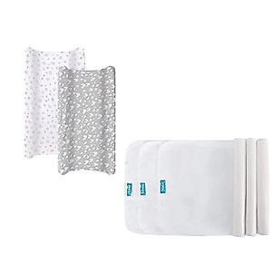 3 Count Changing Pad Liner, Waterproof Larger Changing Pad Cover 28" X 15", Cotton Flannel (Solid Improved Thickness) / Changing Pad Cover,100% Cotton Jersey Knit, Grey/White, 2 Pack