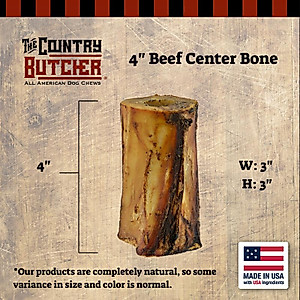 THE COUNTRY BUTCHER 4" Beef Marrow Dog Bones for Aggressive Chewers, Small and Medium Breed Dog Treat, with Collagen, Natural, Tough, Chew Toy, Made in The USA, 6 Count