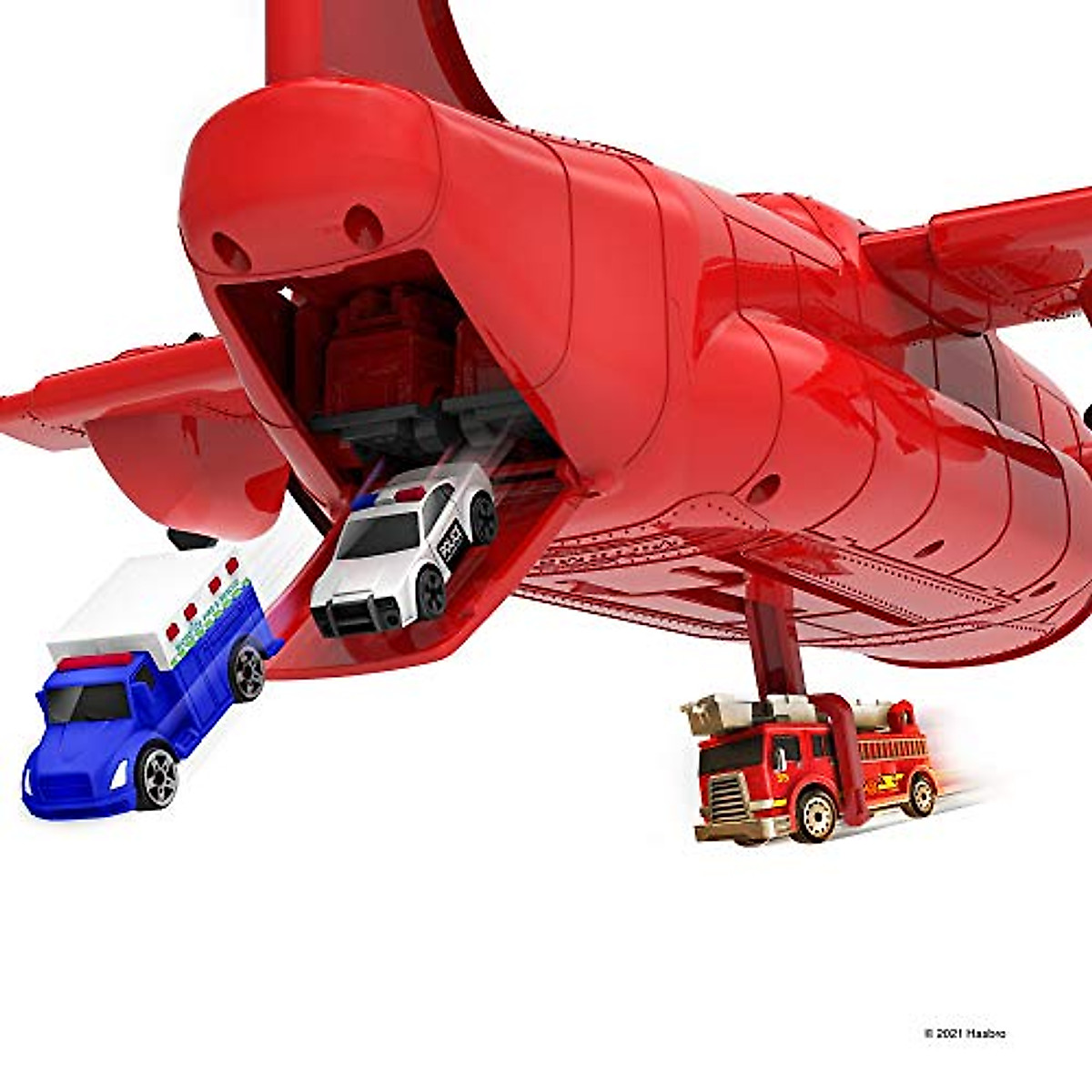 Micro Machines Fire and Rescue Cargo Transporter Plane - Features Vehicle Hatch, Retractable Hook, Cargo Doors, and Exclusive Vehicle - Collect Them All - Amazon Exclusive