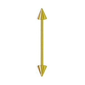 FreshTrends 4mm Spike 14K Yellow Gold Industrial Barbell 14 Gauge 1 1/2