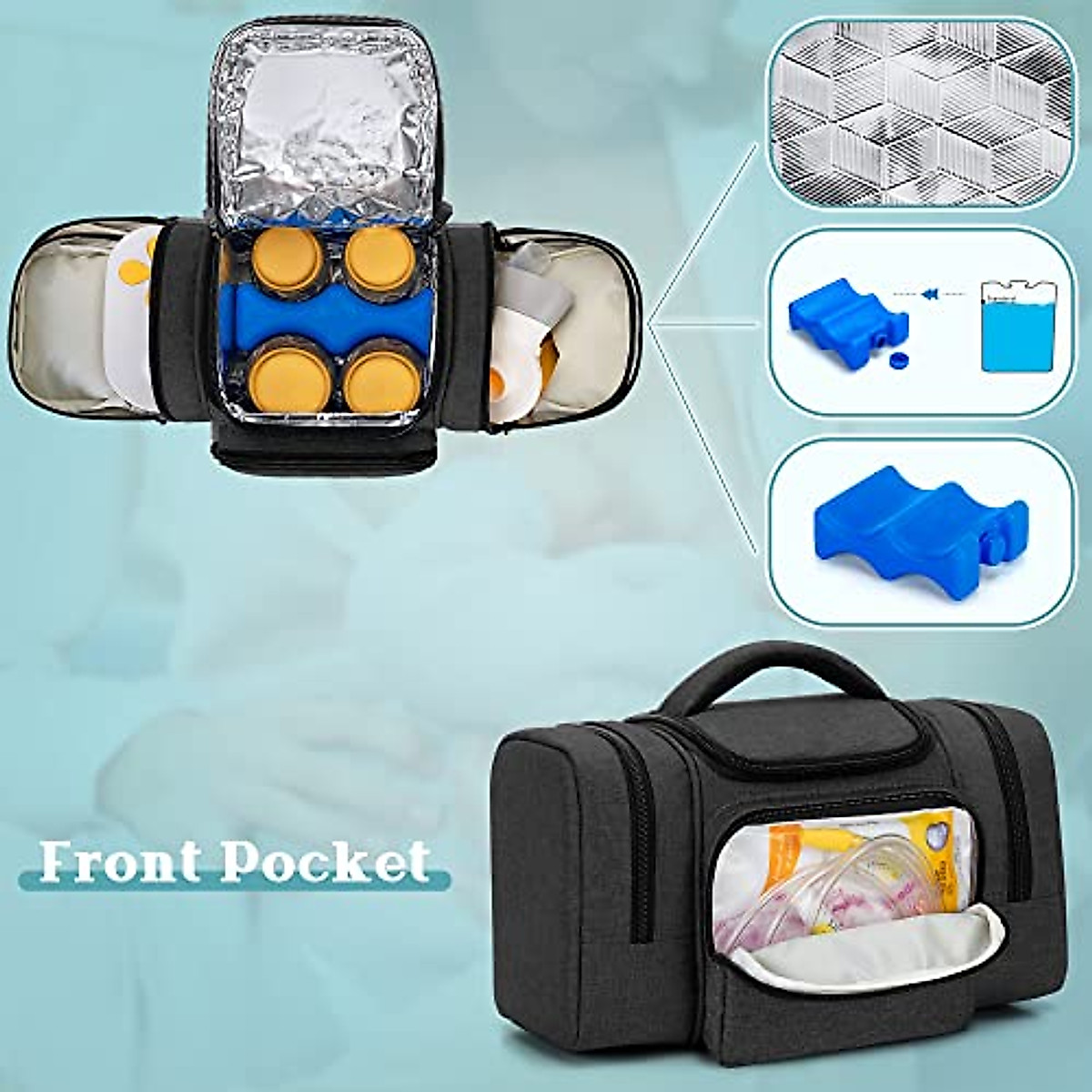 BAFASO Wearable Breast Pump Bag with an Ice Pack, Insulated Breast Pump Bag Compatible with Medela Pump in Style (Patent Pending), Black