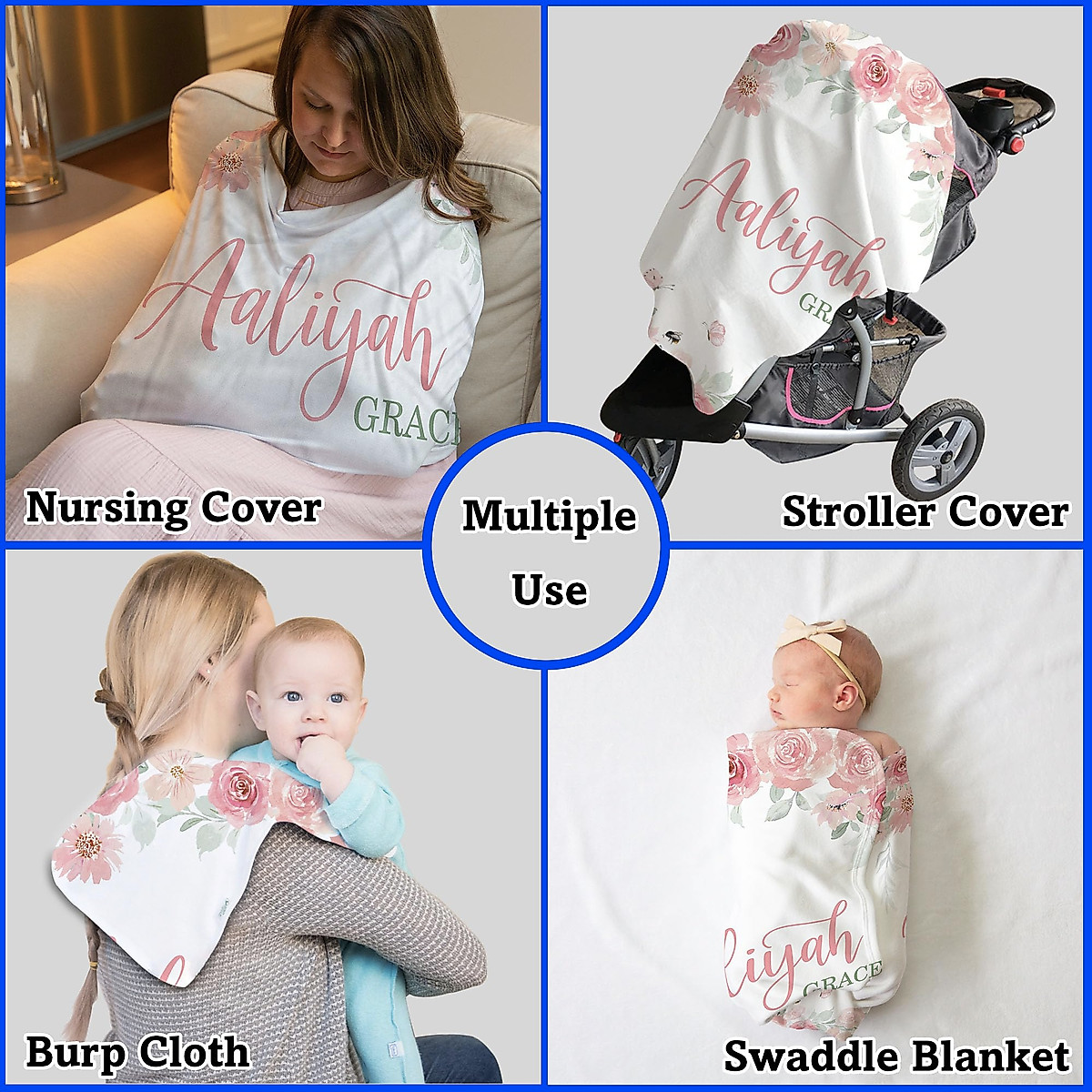 Arteaga Personalized Baby Blankets for Girls, Customized Baby Blankets for Girls, Floral Rose Baby Blanket, Best Gift for Baby, Newborn, New Mom, Super Soft Plush Fleece, 30''x40''