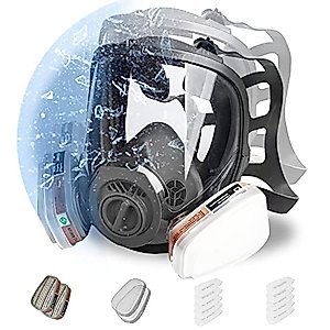 AMZYXUAN Full Face Respirator Mask, Reusable Respirator Mask with Filters, Gas Mask with Activated Carbon Filter for Gases, Dust, Vapors, Paint, Spray, Epoxy Resin, Welding, Chemicals