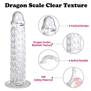 Upgrade 8.3 Inch Dragon Scales Realistic Dildo G Spot Stimulation Dildos with Powerful Suction Cup for Hands-Free Play Anal Adult Sex Toy for Women and Couple (Clear)