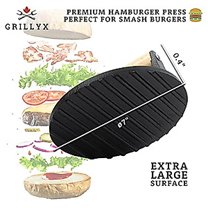 Grillyx Cast Iron Burger Press with Birchwood Handle - (ø7) - Smash Burger Press - Hamburger Press Incl. 50 Sheets of Burger Press Patty Maker Paper