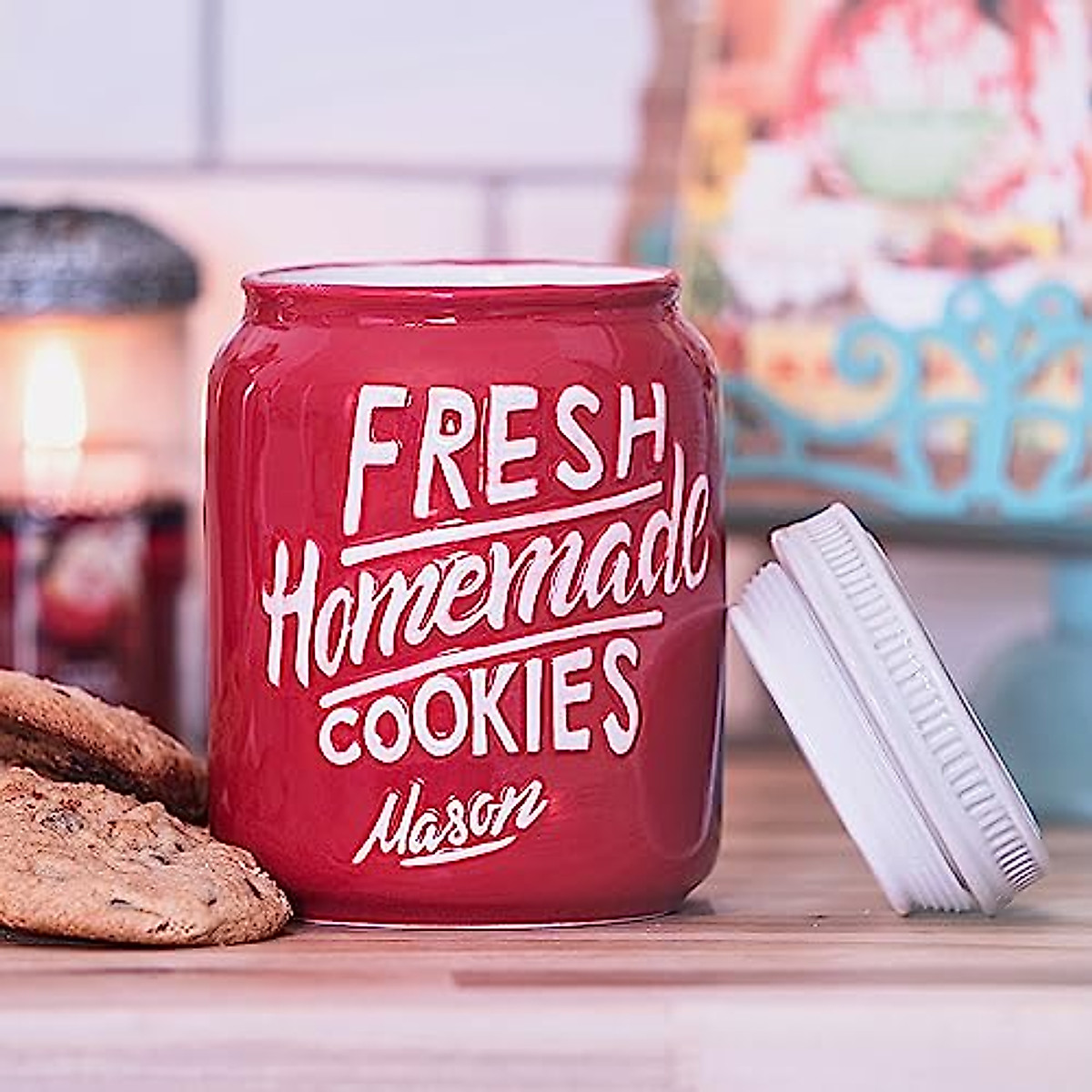 Mason Jar Kitchenware 17-Piece Set - Vintage Kitchen Accessories - Measuring Cups & Spoons, Spoon Rest, Salt & Pepper Shakers, Sponge Holder, Cookie Jar, Utensil Crock - Mother's Day Gift - Red
