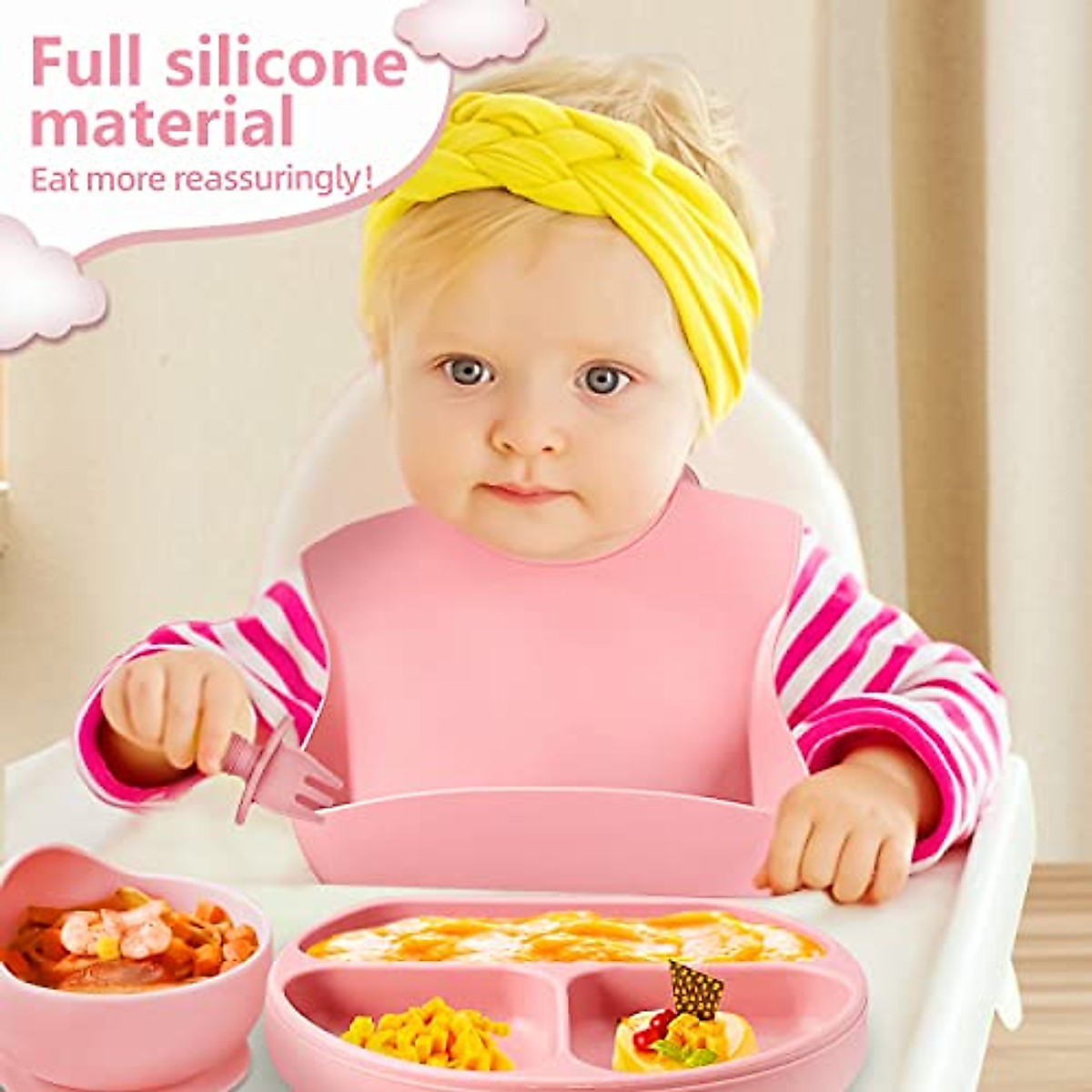 ANAVIL 8 Pack Baby Feeding Set Silicone Toddlers Weaning Feeding Sippy Cup with Straw and Lid Baby Feeding Supplies Set