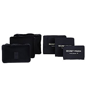 6 sets travel Organizers Packing Cubes Luggage Organizers Compression Pouches (black)