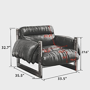 FRITHJILL 33.5" Wide PU Leather Accent Chair with Solid Wood Frame, Cozy and Stylish Living Room Bedroom Armchair, Lounge Chair with Pillow-Like Comfort, Dark Brown