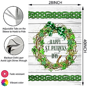 Surfapans Happy St Patricks Day Wreath House Flag 28x40 Inch Double Sided Outside Burlap Large Outdoor Yard Flags Porch Home Farmhouse Decoration