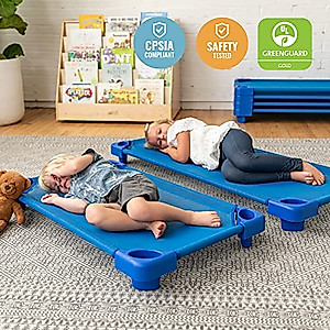 ECR4Kids Stackable Kiddie Cot, Toddler Size, Classroom Furniture, Blue, 6-Pack