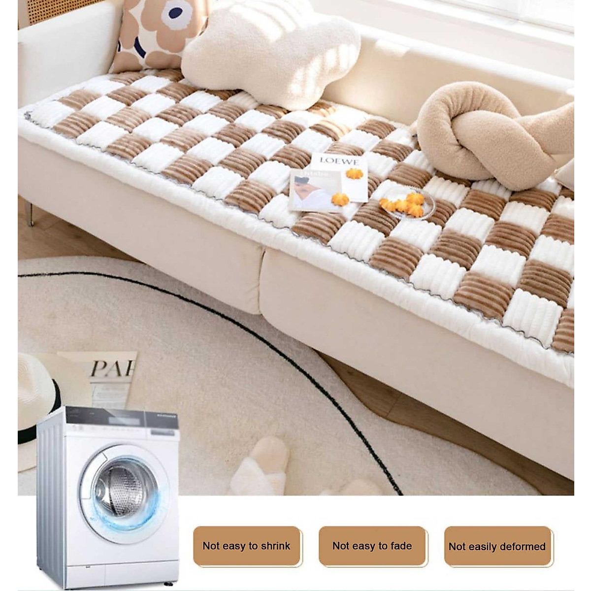 Pet Sofa Cover Bed Mat, Large Plaid Square Couch Cover - Cream-Coloured Non-Slip Furniture Floors Protector for Dog, Cat - Funnyfuzzy Mattress Protector