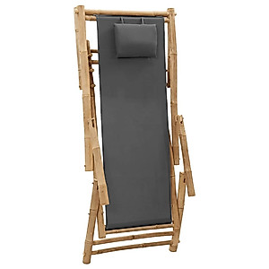 MSLAONXC Deck Chair Bamboo and Canvas,Porch Chairs,Backyard Chairs,Lawn Chairs,Balcony Chairs,Garden Chairs,Camping Chair,for Lawn, Poolside, Courtyard, Balcony, Garden,Living Room,Dark Gray
