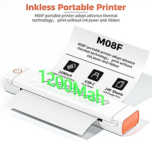ItriAce M08F Portable Printer, Upgrade Bluetooth Portable Printers Wireless for Travel, No Ink Mobile Compact Printer for Home, Office, School, Support 8.5'' x 11'' Thermal Paper with 1 Case