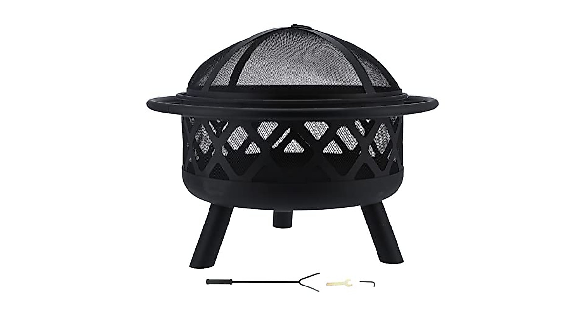 LDCHNH Round Wrought Iron Fire Pit for Outdoor Patio & Backyard