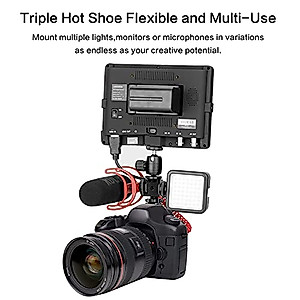 NUOBAKE Camera 3-Side Hot Shoe Mount Adapter 360 Degree Swivel Triple Cold Shoe Bracket for Monitor Microphone LED Video Light Compatible with Sony Canon Nikon DSLR Compact Camera Vlog Film