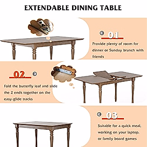 Giantex Farmhouse Dining Table, Extendable Butterfly Leaf Dinette Table w/Mahogany Finish & 4 Rubber Wood Legs, Rectangle Extension Kitchen Dinner Table for Kitchen Dining Room (Rustic Brown)