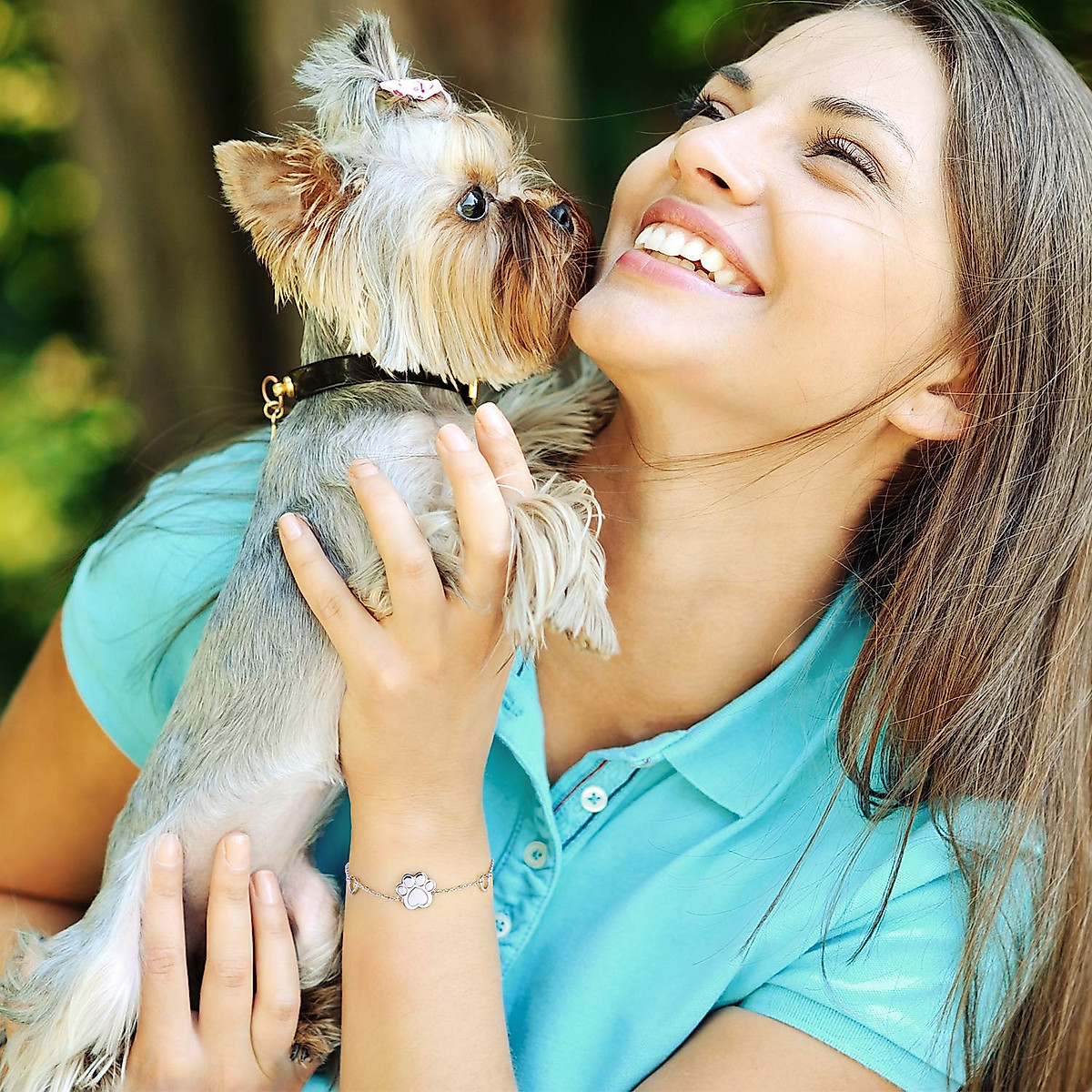 AmorAime 925 Sterling Silver Bracelet Dog Cat Paw Print of Love Heart Charm Adjustable Link Bracelets for Women for Pet Lover