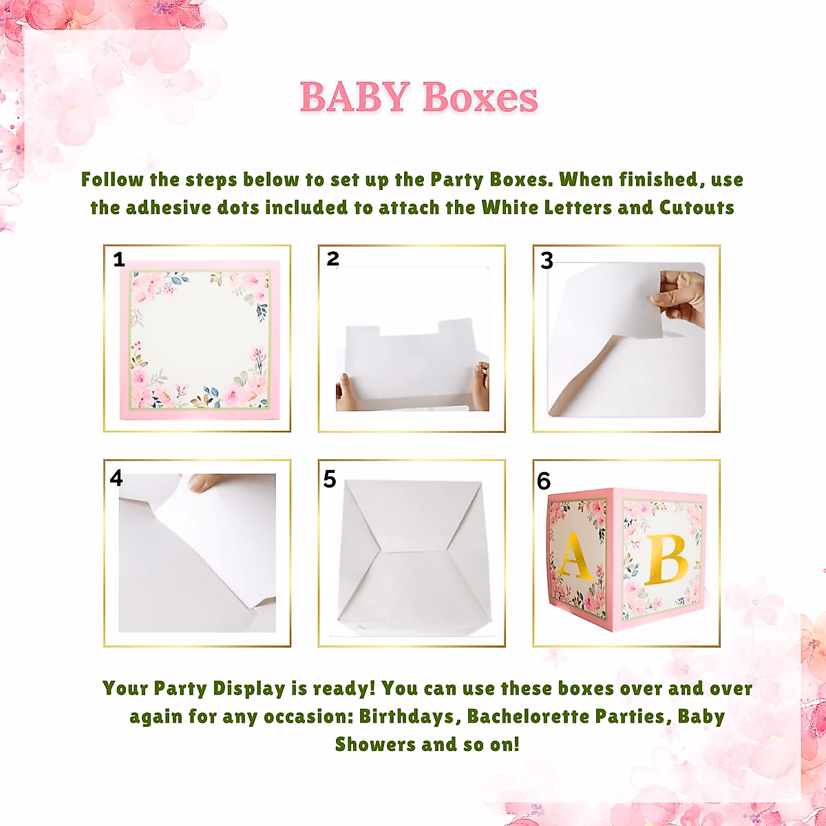 338 PC Baby in Bloom Baby Shower Decorations for Girl - Balloon Arch Garland & Baby Boxes with Letters, Backdrop, Cake topers, Sash and More - Floral Baby Shower Decorations Pink and Sage Green