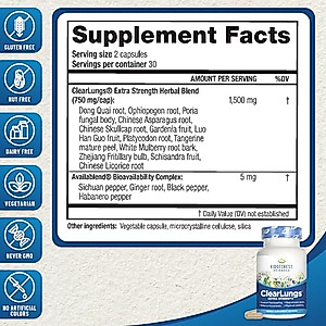 RidgeCrest Herbals ClearLungs Extra Strength, Daily Health Supplement, Natural Lung and Nasal Wellness Formula for Bronchial, Respiratory, Immune, Sinus, and Mucus Support (60 Vegan Caps, 30 Serv)