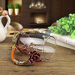 Birsppy FENHAR Luxury Upgrade Enamel Glass Of Rose Bowl Heat-Resistant Crystal Glass Coffee Cup Couples Creative Gift Flower Tea Cup(red Tall mug)