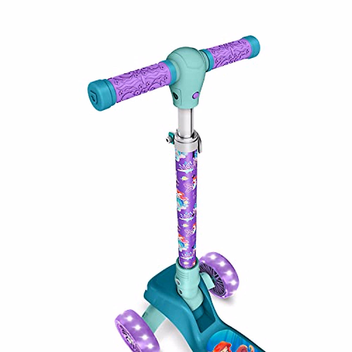 Jetson Little Mermaid LED Light-Up Wheels Scooter for Kids, Height-Adjustable, Easy Folding