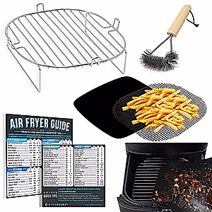 Air Fryer Accessories Compatible with Ninja Foodi Grill 5 in 1, Instant Pot, Gourmia, Chefman, Power Vortex, + More, Air Fryer Rack, Air Fryer Cheat Sheet Guides, Air Fryer Liners and Cleaner Brush