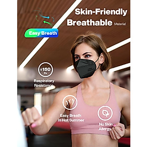 Boncare KN95 Face Mask 30 PCs, 5-Layer Black Face Mask for Men & Women Filter Efficiency≥ 95%, Breathable and Comfortable, Black