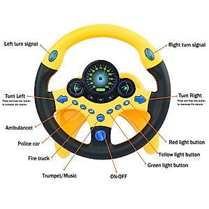 deAO Kids Steering Wheel Toy Simulation Steering Wheel Toy with Light and Sound Driving Toys Childhood Educational Gift (Yellow)